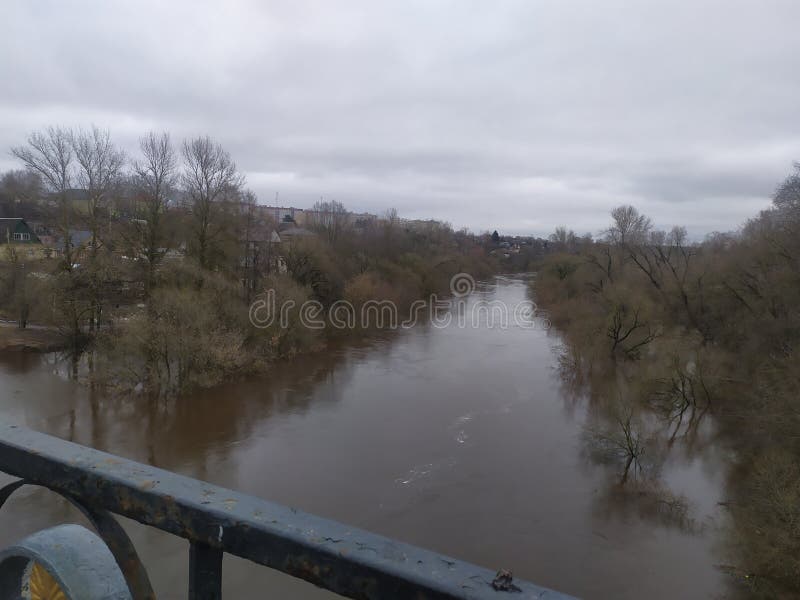 Flood in Spring the River Overflowed View from the Bridge Stock Photo ...