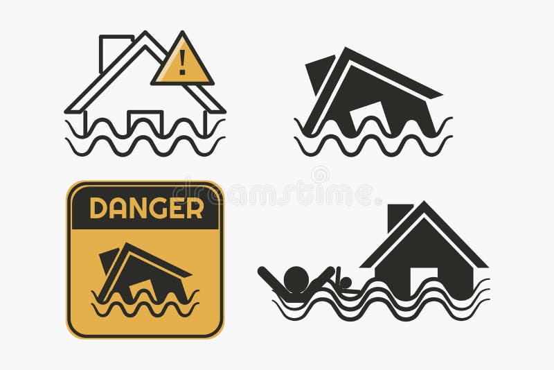 Flood Warning Alert Sign. Flat Style Illustration Stock Vector ...