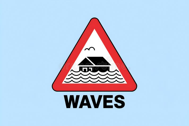 Flood Warning Sign with Submerged House Graphic in Red-bordered ...