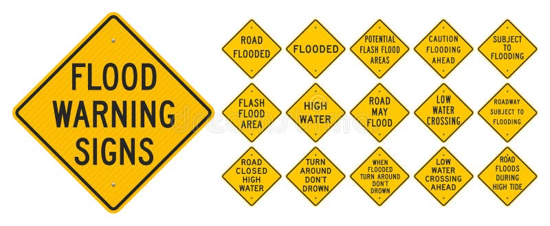 Flood Warning Signs stock vector. Illustration of diamond - 209863574