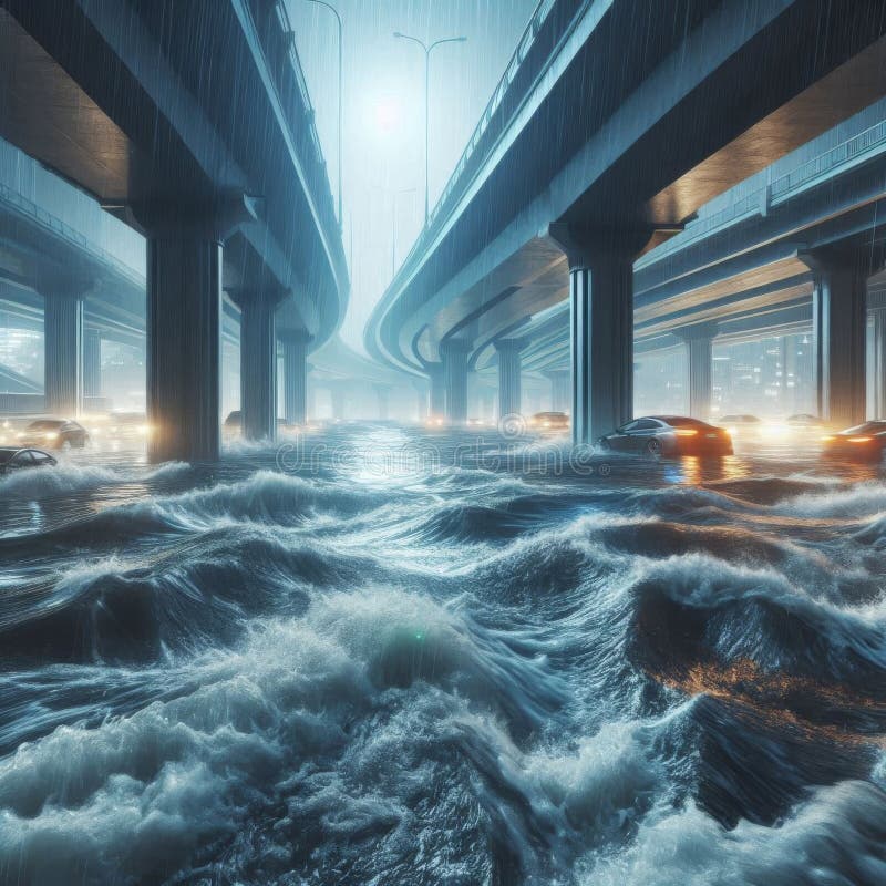 Flood Waters Flow Beneath Road Surface Stock Illustration ...