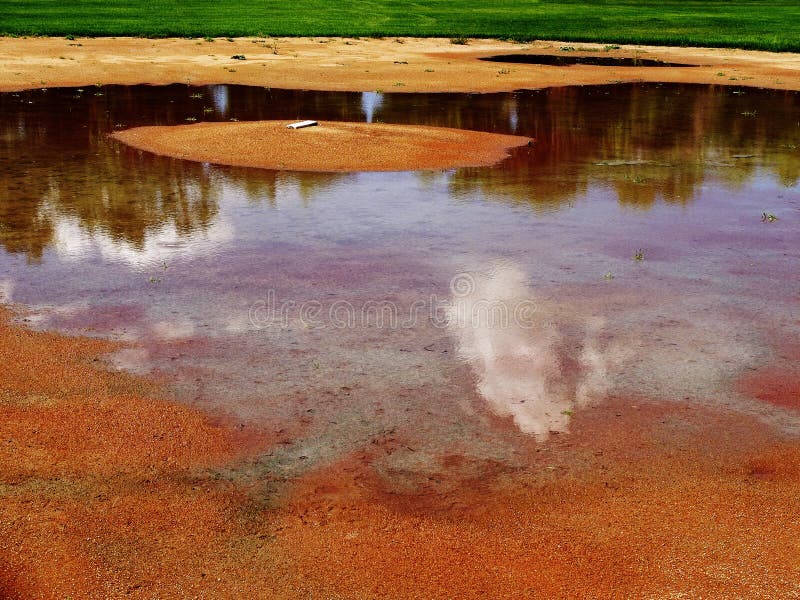 Flooded Baseball Base Ball Diamond Field from Rain or Flooding Stock ...