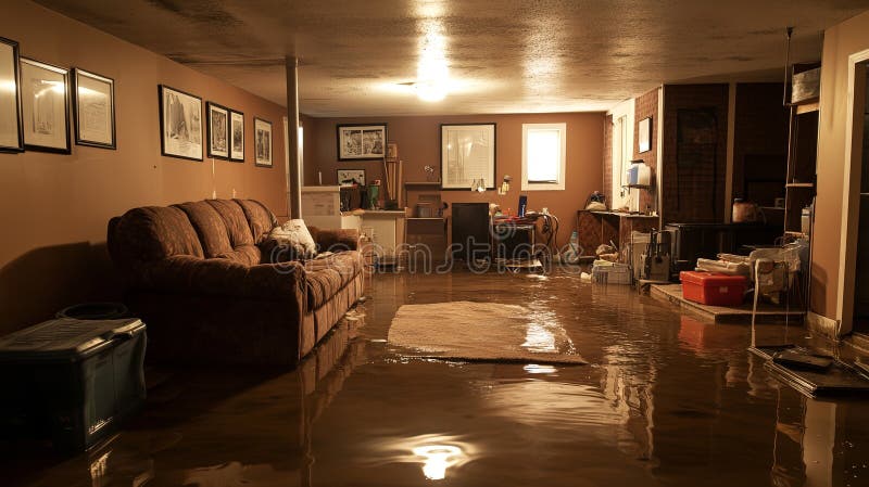 Flooded Basement with Soaked Carpet, Undergoing Water Extraction Stock ...