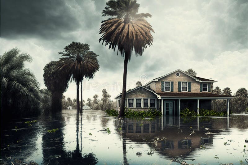 Flooded Building in Florida, Ai Generated Illustration Stock ...