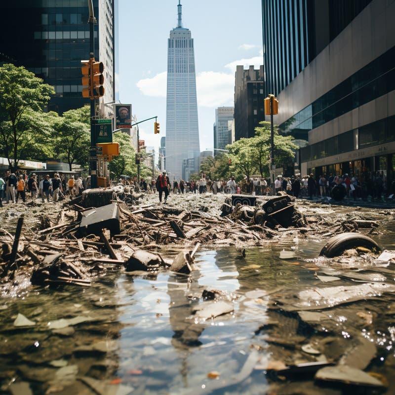 A Flooded City Street or the Aftermath of the Flood Stock Illustration ...