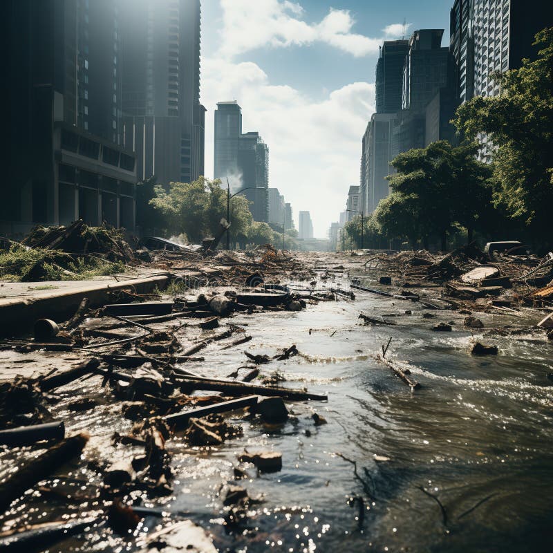 A Flooded City Street or the Aftermath of the Flood Stock Illustration ...