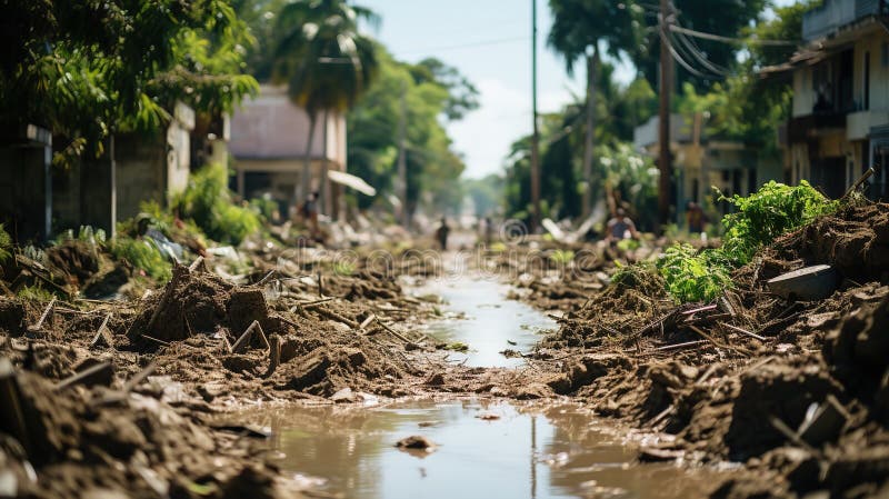 A Flooded City Street or the Aftermath of the Flood Stock Illustration ...