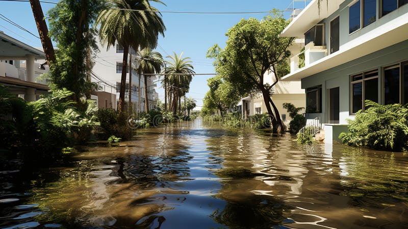 A Flooded City Street or the Aftermath of the Flood Stock Illustration ...