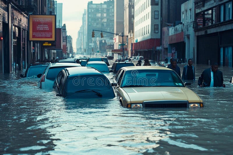 Flooded City Streets Create Dramatic Challenges for Commuters during a ...