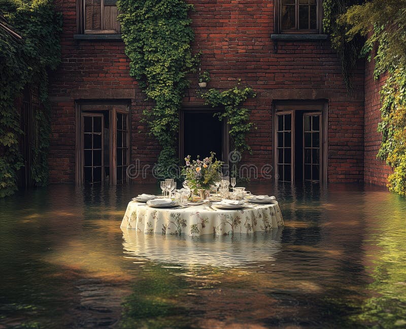 A Flooded Dinner in an Abandoned Mansion Stock Illustration ...