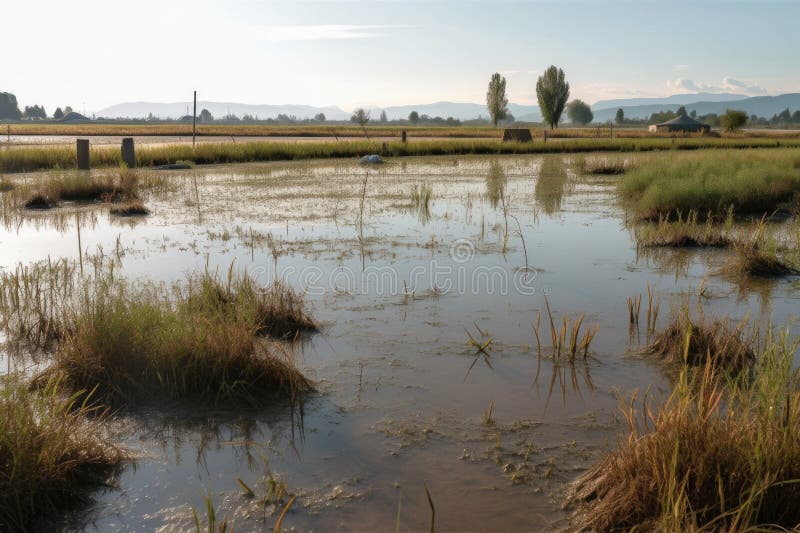 Flooded Field Creating a Temporary Wetland Habitat Stock Photo - Image ...