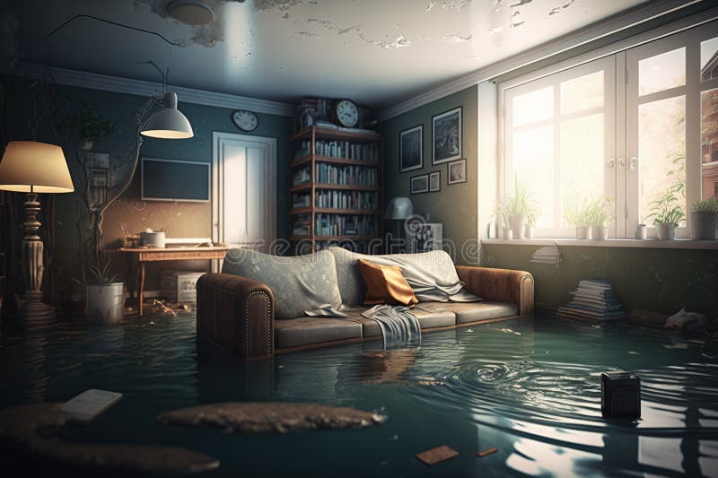 Flooded Flat Interior. Generative AI Stock Illustration - Illustration ...