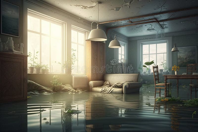 Flooded Flat Interior. Generative AI Stock Illustration - Illustration ...