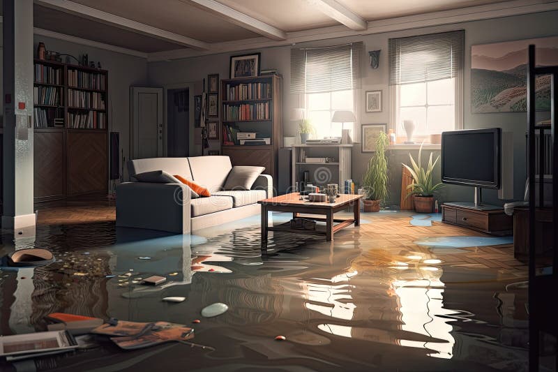 Flooded Flat Interior: a Surrealistic View of a Disaster. Stock ...