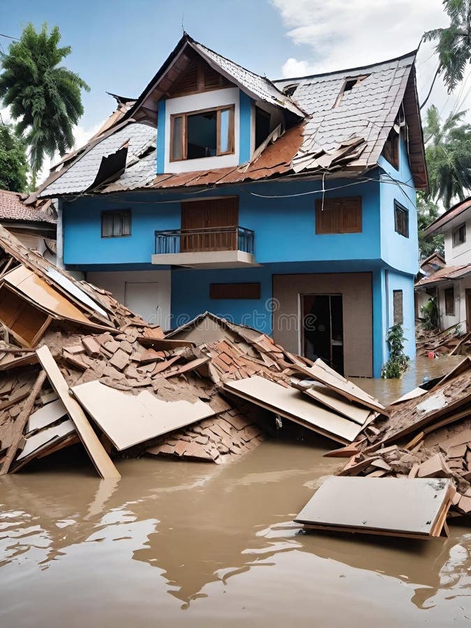 Flooded Flood of a House after Heavy Rain Stock Illustration ...