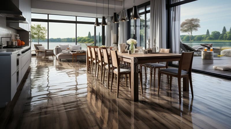 Flooded Floor in Kitchen from Water Leak. Generative AI. Stock ...