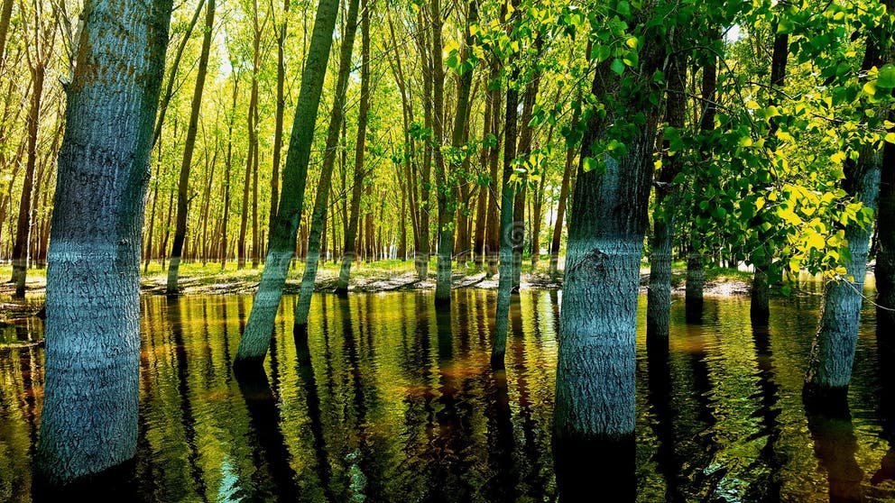 Flooded Forest Water Reflection Stock Image - Image of forest, trees ...
