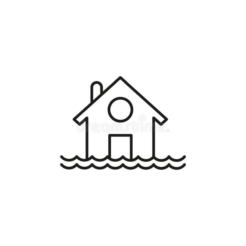 Flooded House Icon Flat Line Symbol Set Stock Illustration ...