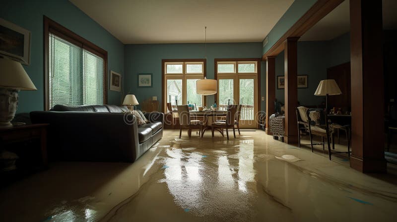 Flooded House Interior with a Wooden Floor. Generative Ai Stock Photo ...