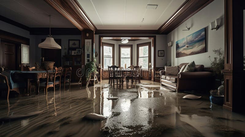 Flooded House Interior with a Wooden Floor. Generative Ai Stock ...
