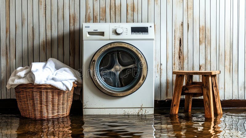 Flooded Laundry Room with Washing Machine Stock Illustration ...