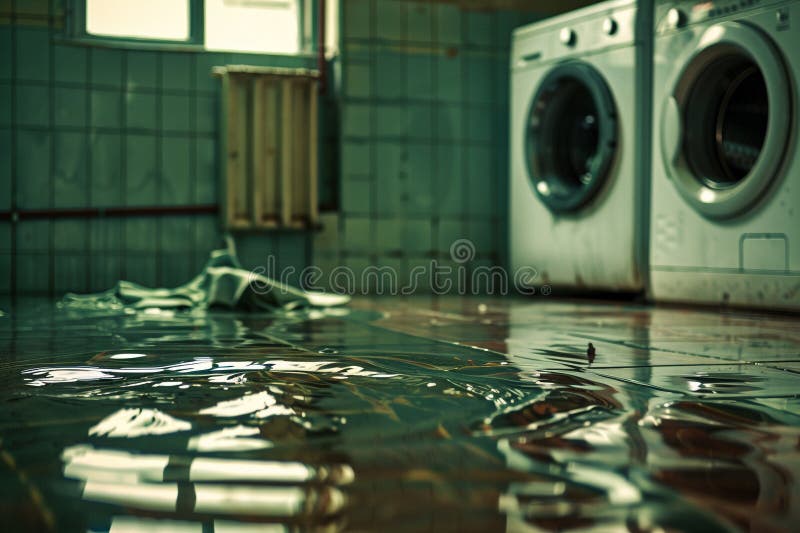 Flooded Laundry Room stock illustration. Illustration of appliance ...