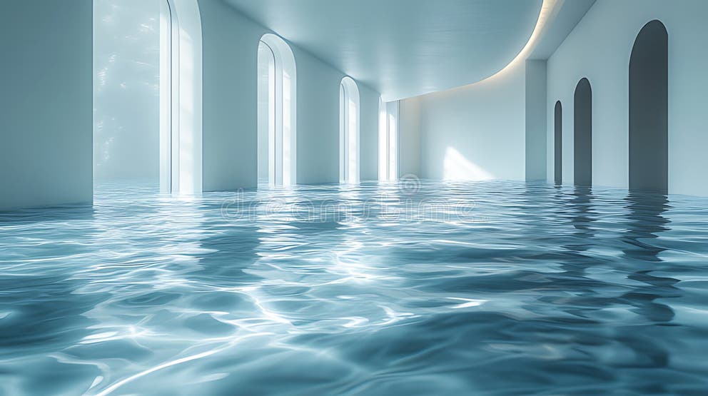 Flooded Minimalist Hall, Arched Windows, Sunlight, Interior Design ...