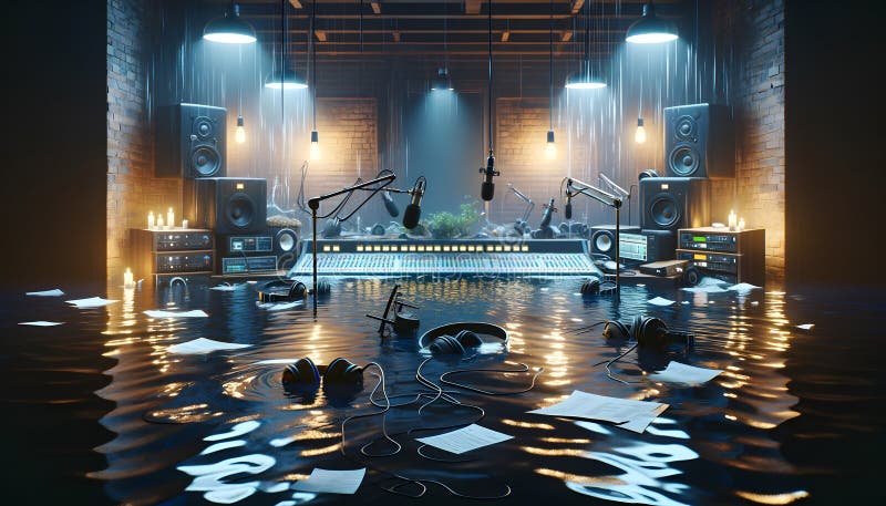 Flooded Music Radio Station Studio Stock Illustration - Illustration of ...