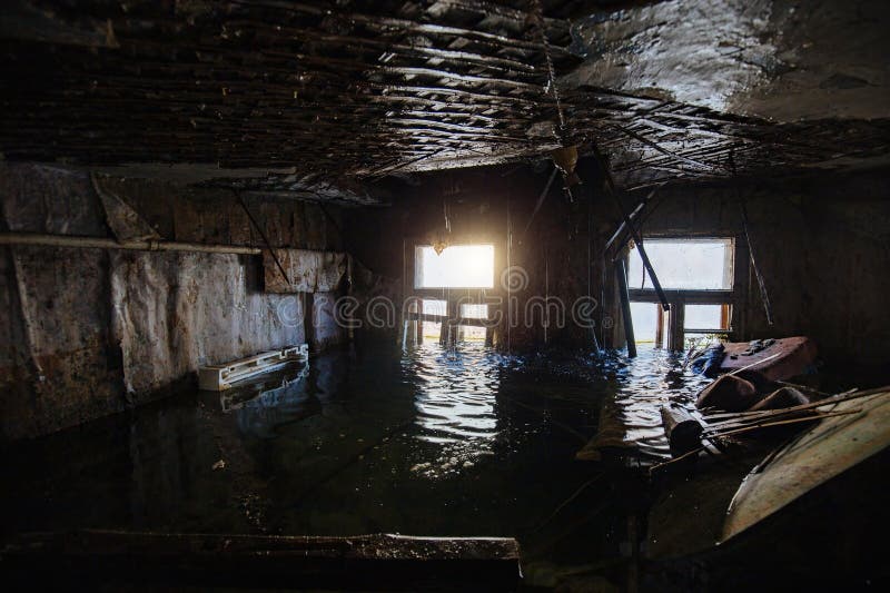 Flooded Old House Interior. Natural Disaster Concept Stock Image ...
