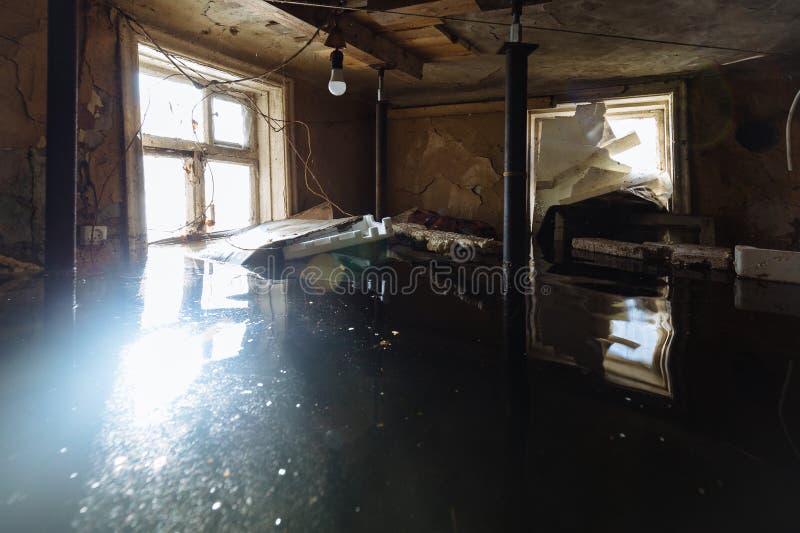 Flooded Old House Interior. Natural Disaster Concept Stock Image ...