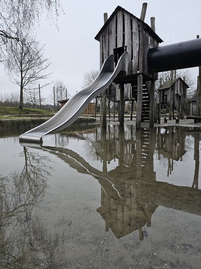 The flooded playground stock image. Image of rain, denmark - 306994419