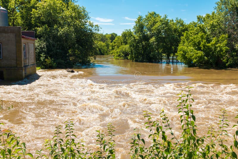 Flooded River after Heavy Rain. Stock Photo - Image of landscape, green ...