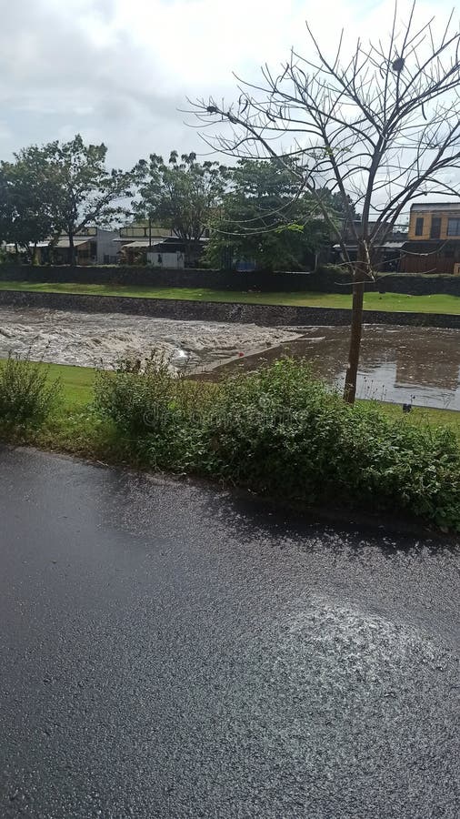 Flooded River Overflows Rural Nature Stock Image - Image of water, tree ...