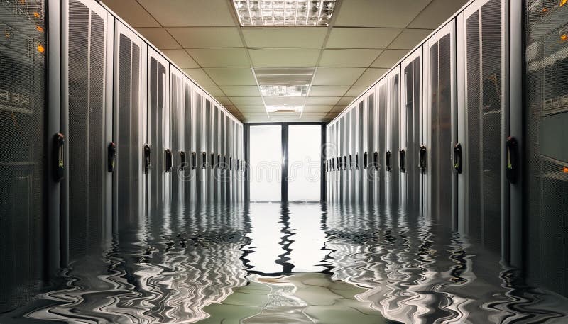 Flooded server room stock illustration. Illustration of interior ...