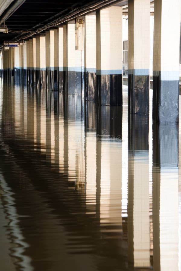 Flooded Urban Underpass Reflecting Columns and Water Symmetry. Stock ...