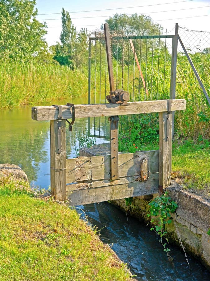 Small Floodgate on the Canal Stock Photo - Image of concrete ...