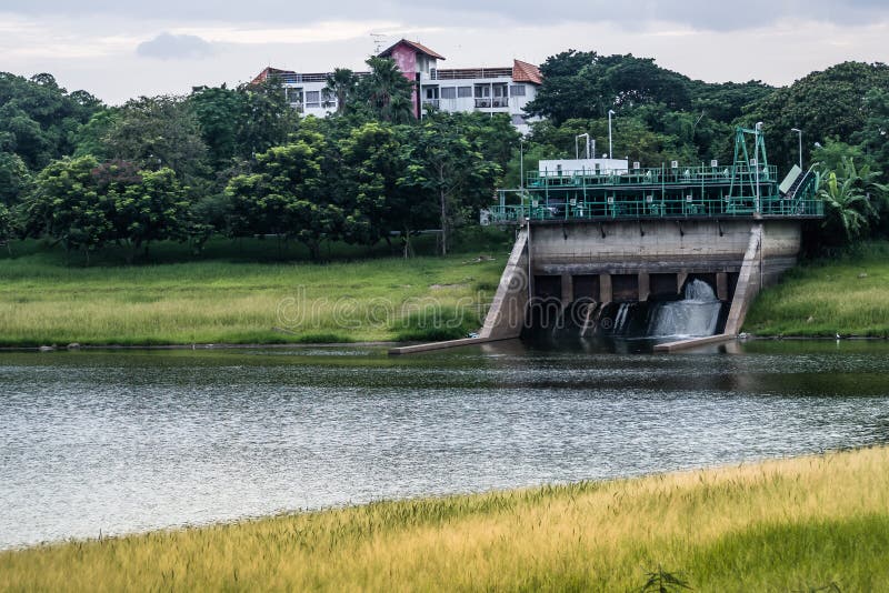 Floodgates of the Dam Open To Drain Water for Agricultural Stock Photo ...