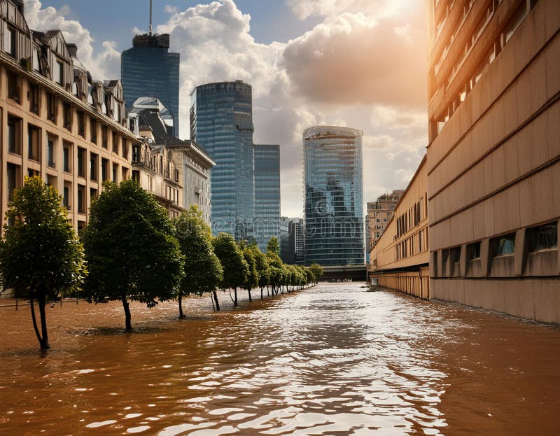 Flooding in the city stock illustration. Illustration of skyscraper ...