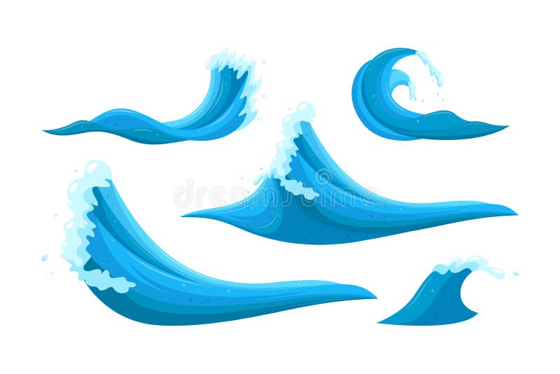 Flooding Waves and Tides Elements. Set of Waves Causing Destruction and ...