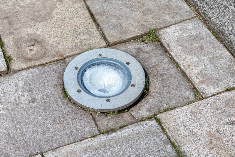 Floodlight Built into Paving Slabs for Lighting at Night Stock Image ...