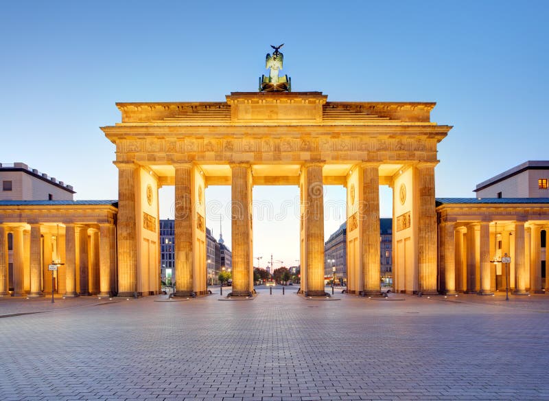 Floodlit Brandenburg Gate in Berlin - Symbol of Germany Stock Photo ...