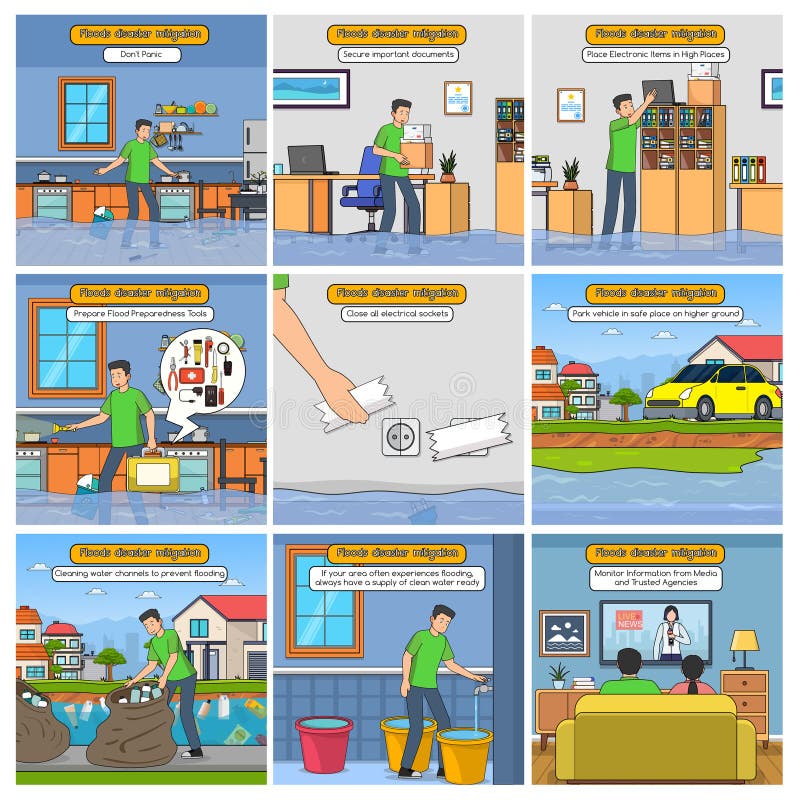 Floods Disaster Mitigation_10 Stock Vector - Illustration of recovery ...