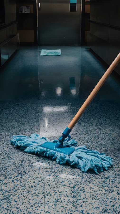 Floor Being Cleaned with Blue Mop Cloth, Emphasizing Hygiene and ...