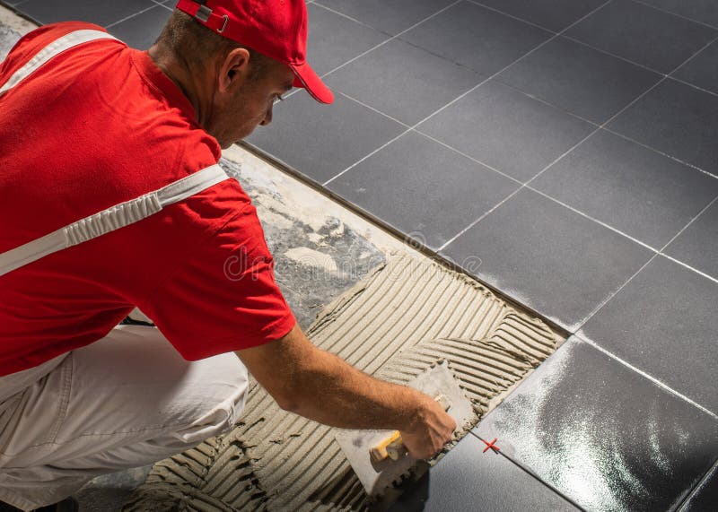 Floor Ceramic Tiles Installation. Create, Arranging Stock Image - Image ...