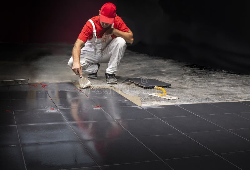 Floor Ceramic Tiles Installation. Create, Arranging Stock Photo - Image ...