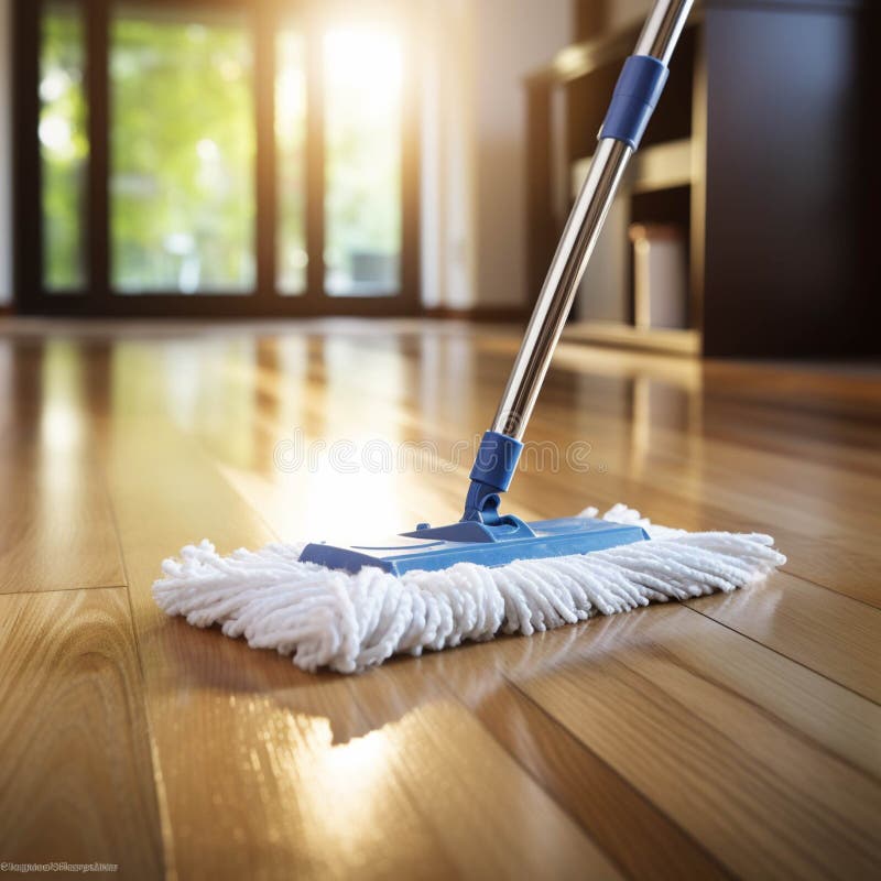 Floor Cleaning with Mob and Cleanser Foam. Cleaning Tools on Parquet ...