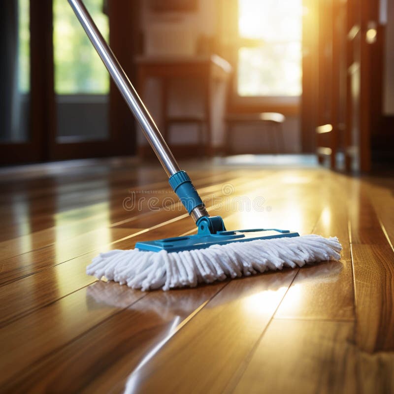 Floor Cleaning with Mob and Cleanser Foam. Cleaning Tools on Parquet ...