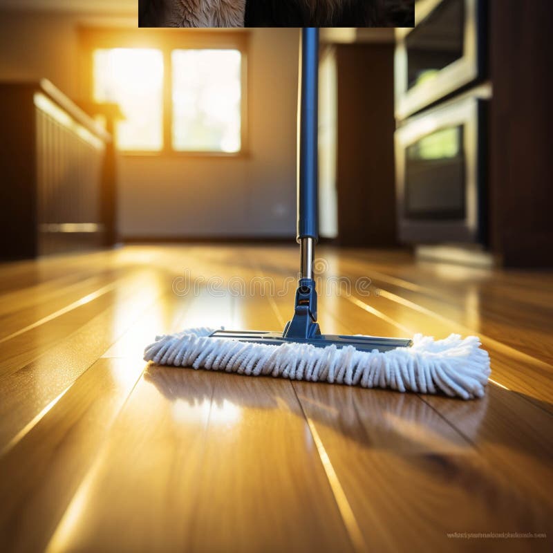 Floor Cleaning with Mob and Cleanser Foam. Cleaning Tools on Parquet ...