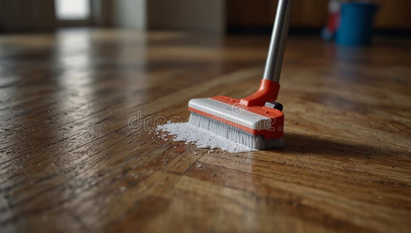 Floor Cleaning with Mob and Cleanser Foam Cleaning Tools on Parquet ...