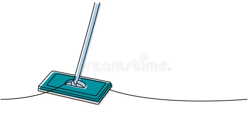 Floor Cleaning Mop One Line Colored Continuous Drawing. Cleaning ...